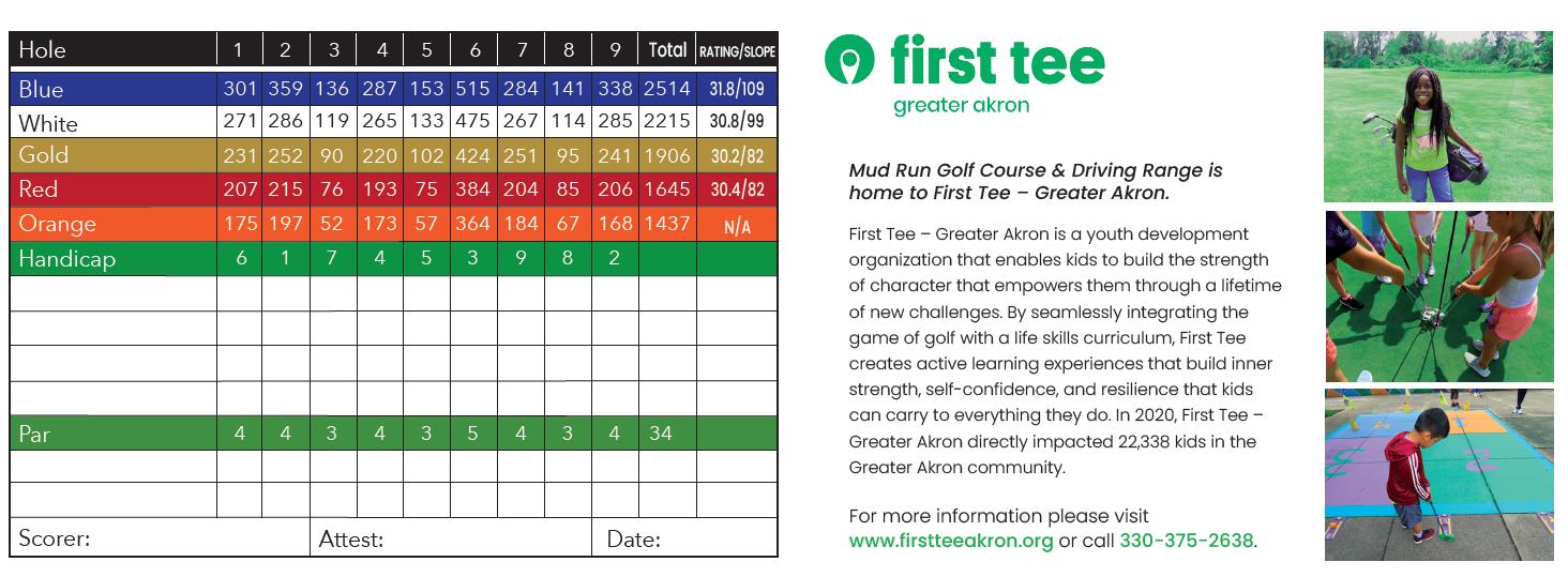 Scorecard - Mud Run Golf Course